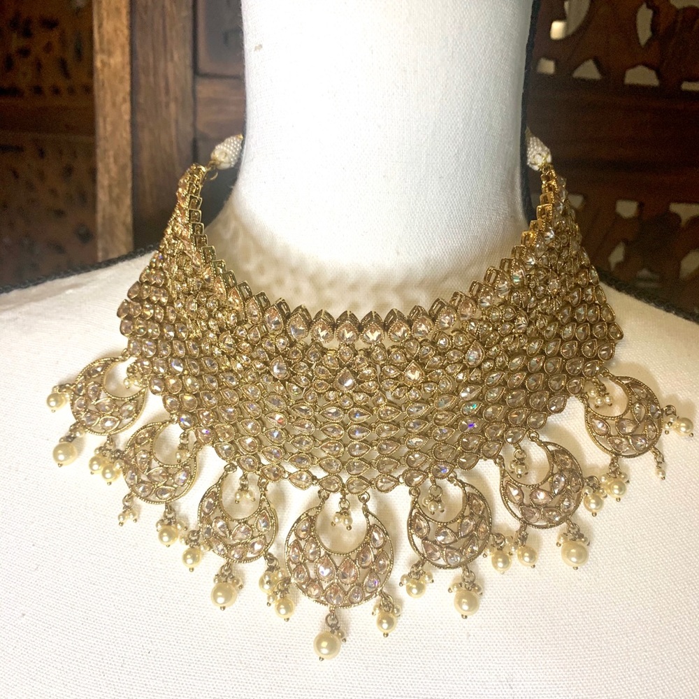 Indian Pakistani Bridal Polki Jewelry Set - Gem